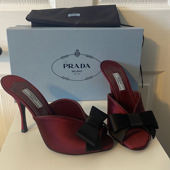 Prada | Shoes | New Prada Bow Sandaldesigner S0mm Bow Mule Burgundy ...